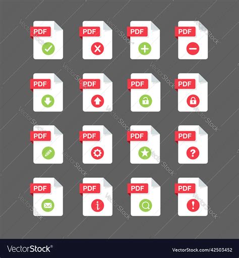 Flat Design With Pdf Files Icon Set Symbol Set Vector Image