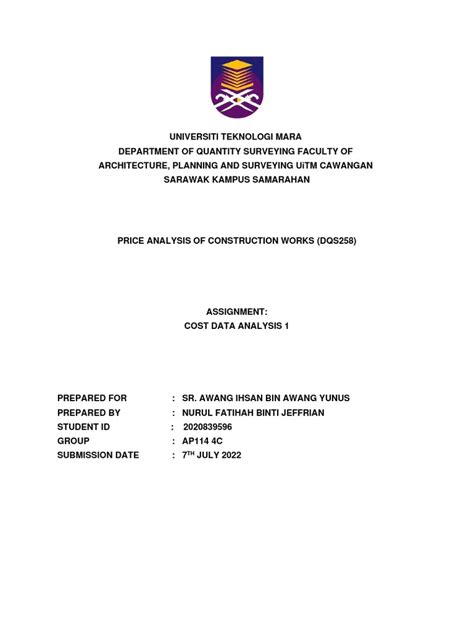 Analysis Of Construction Cost Data From Uitm Sarawak Insights Into Prices And Trends For Campus