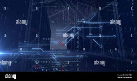 Illuminating Central Server Racks Bathing Data Center Corridor In Blue