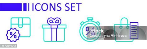 세트 라인 쇼핑 목록 스톱워치 퍼센트 할인 선물 상자 및 아이콘이있는 골판지 벡터 가격에 대한 스톡 벡터 아트 및 기타 이미지 가격 가격 리스트 공휴일 Istock