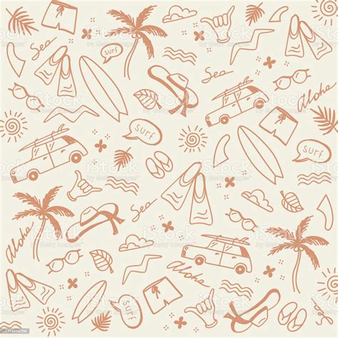 베이지 색 배경에 평면 디자인 일러스트레이션의 벡터 여름 장식 테마 여름에 대한 스톡 벡터 아트 및 기타 이미지 여름 아이콘 여행 주제 Istock