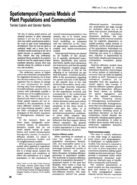 Pdf Spatiotemporal Dynamic Models Of Plant Populations And Communities