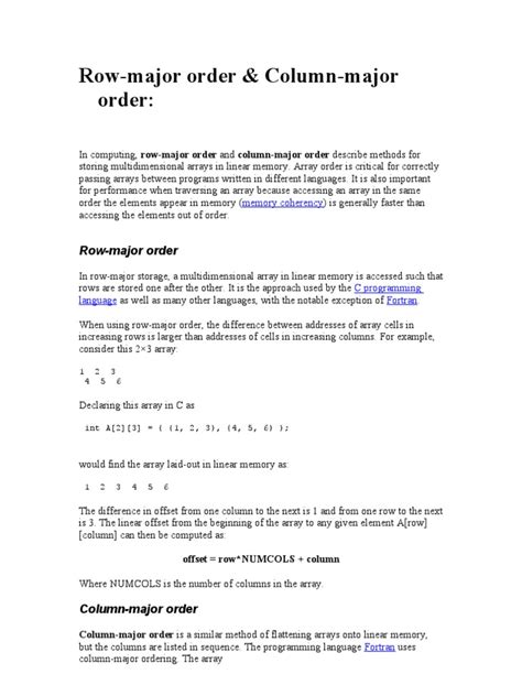 Row Major Vs Column Major Order Pdf Array Data Structure