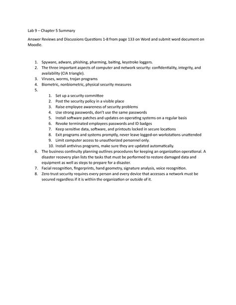 lab 9 lab 9 business information systems 245 lab 9 chapter 5 summary answer reviews and