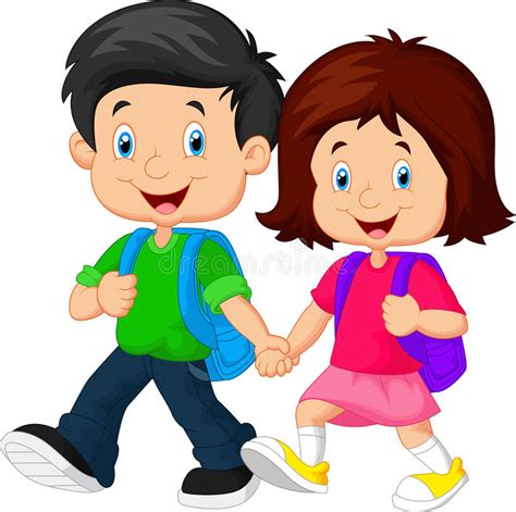 Мальчик и девушка шаржа с рюкзаками Иллюстрация вектора иллюстрации насчитывающей
