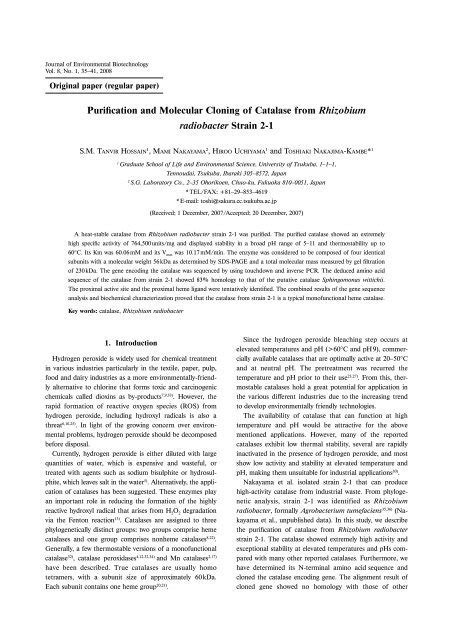 Purification And Molecular Cloning Of Catalase From Rhizobium
