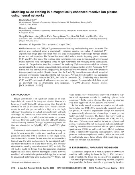 Pdf Modeling Oxide Etching In A Magnetically Enhanced Reactive Ion