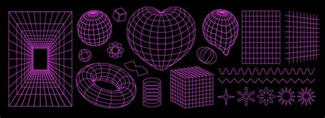 Premium Vector Geometry Wireframe Shapes And Grids In Neon Pink Color Surreal Geometric Shapes