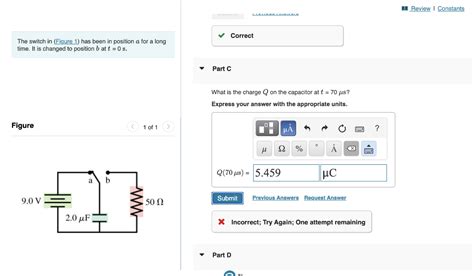 Solved The Switch In Figure 1 Has Been In Position A For A