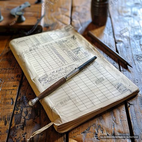 Ai创作图老帐本 老旧账簿 老账本 记账的簿册 餐厅点餐本 老旧账册 木质账目书 老账册 古代账本 旧家书 老式菜谱 收支纪录手稿 老发票 老
