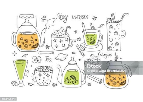 뜨겁고 건강한 음료 컵에 담긴 차 찻주전자 과자 디저트 겨울 0명에 대한 스톡 벡터 아트 및 기타 이미지 0명 개체 그룹 검은색 Istock
