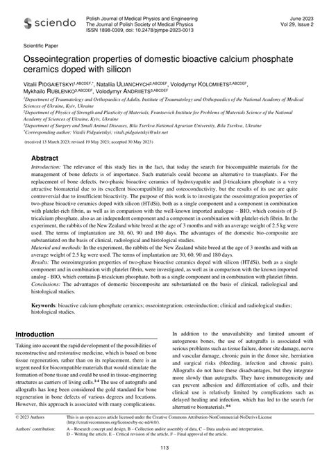 Pdf Osseointegration Properties Of Domestic Bioactive Calcium Phosphate Ceramics Doped With