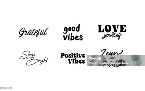 동기 부여 따옴표 모음 영감을 주고 긍정적인 문구 세트 손으로 그린 레터링 디자인 영감을 주는 메시지 개념에 대한 스톡 벡터