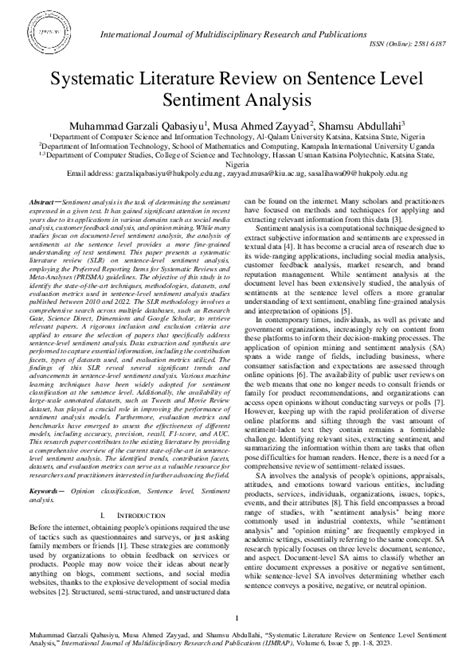 Pdf Systematic Literature Review On Sentence Level Sentiment Analysis