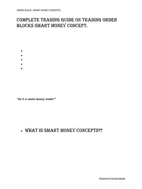 Order Block Smart Money Concepts 1 10 Pdf Investing Financial Markets