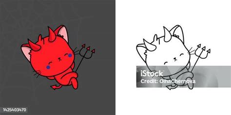 할로윈 새끼 고양이 클립 아트 색칠 페이지 및 일러스트레이션 사랑스러운 클립 아트 할로윈 봄베이 고양이 악마 의상에 카와이