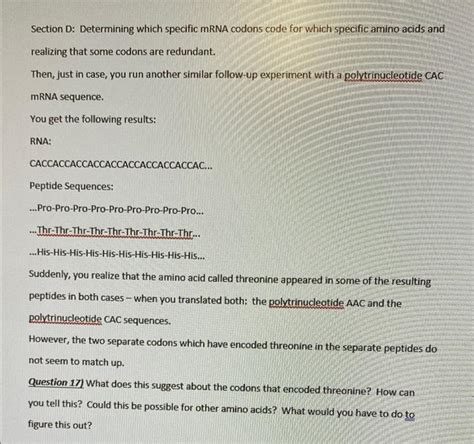 Solved Section D Determining Which Specific Mrna Codons