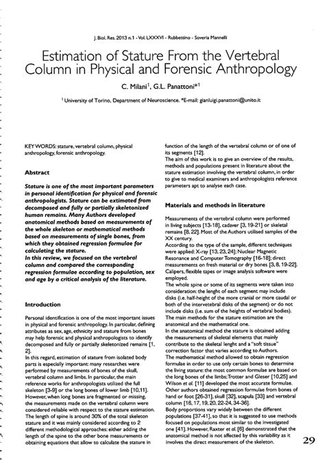 [pdf] Estimation Of Stature From The Vertebral Column In Physical And Forensic Anthropology