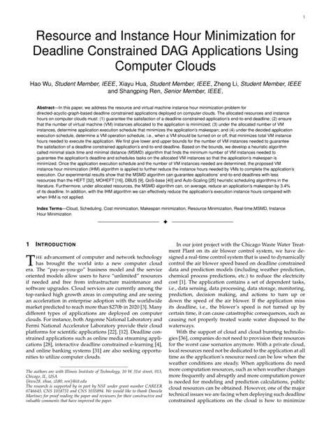Pdf Resource And Instance Hour Minimization For Deadline Constrained Dag Applications Using