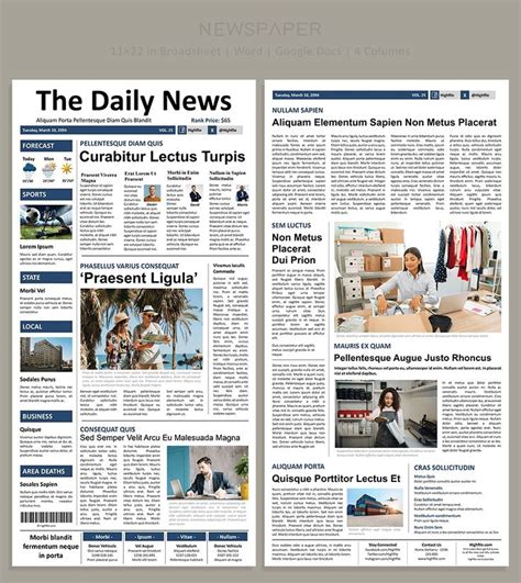 4 Columns Newspaper Front Page Template Newspaper Front Pages
