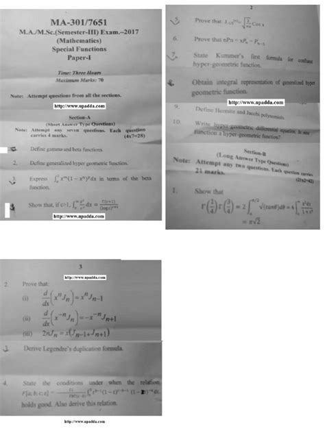 Msc 3 Sem Mathematics Special Functions Paper 1 2017 Pdf