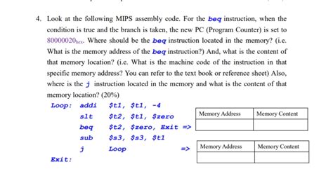 4 Look At The Following Mips Assembly Code For The
