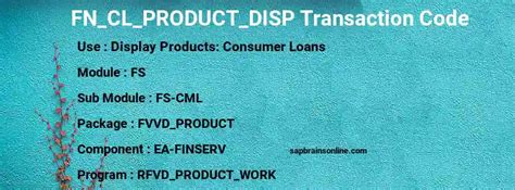 FN CL PRODUCT DISP SAP Tcode For Display Products Consumer Loans