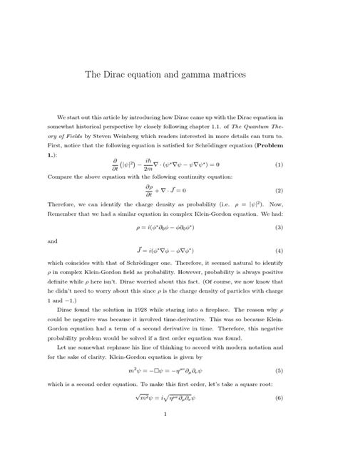 The Dirac Equation And Gamma Matrices Pdf Schrödinger Equation