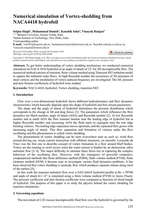 PDF Numerical Simulation Of Vortex Shedding From NACA Hydrofoil