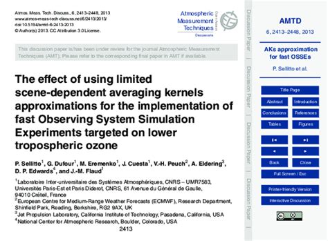 Pdf The Effect Of Using Limited Scene Dependent Averaging Kernels Approximations For The