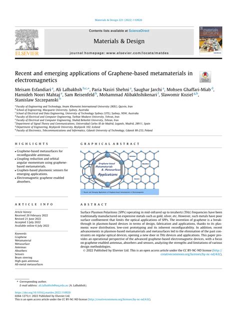 Pdf Recent And Emerging Applications Of Graphene Based Metamaterials