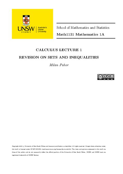 Lecture 01 Revision On Sets And Inequalities School Of Mathematics And Statistics Math1131