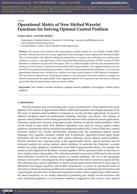 Pdf Operational Matrix Of New Shifted Wavelet Functions For Solving