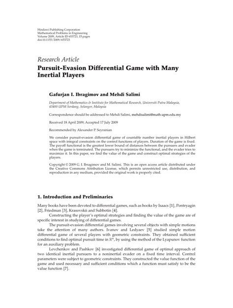 Pdf Pursuit Evasion Differential Game With Many Inertial Players
