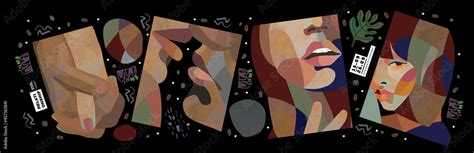 Abstract Art Vector Illustration Of Man And Woman Couple Relationship Kiss Handshake Sex