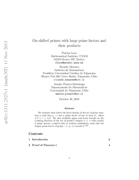 Pdf On Shifted Primes With Large Prime Factors And Their Products