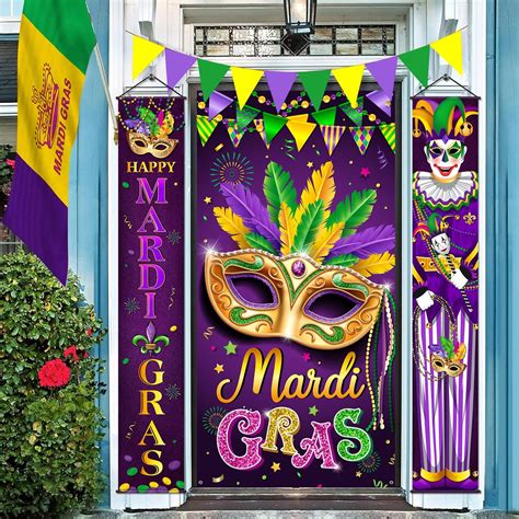 Zachely Mardi Gras Door Cover Banner Decorations Mardi