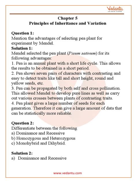 Class 12 Biology Principles Of Inheritance And Variation Pdf
