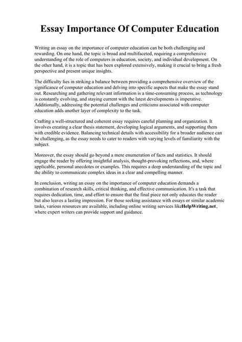 Essay Importance Of Computer Educationpdf Education