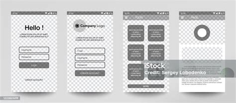 desain transparan aplikasi seluler ui ux gui set layar pendaftaran pengguna dengan login dan