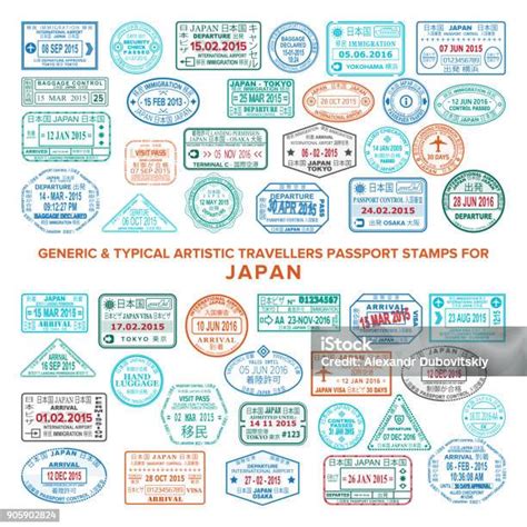 일본에 대 한 사용자 지정 벡터 전형적인 예술 여권 도착 및 출발 우표 변형 설정 일본에 대한 스톡 벡터 아트 및 기타 이미지 일본 비자 고무도장 Istock