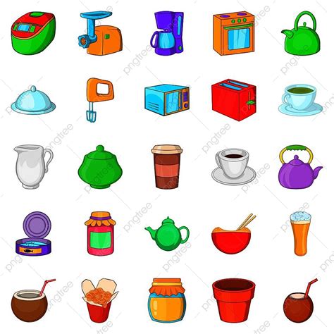 Conjunto De Iconos De Utensilios De Cocina Dibujos Animados Vectoriales