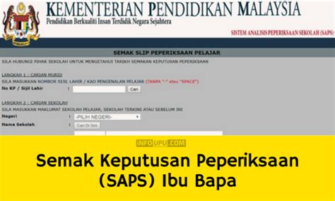 SAPS Ibu Bapa Sistem Analisis Peperiksaan Sekolah Info UPU