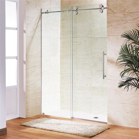 Vigo Elan 52 In X 74 In Frameless Sliding Shower Door In Stainless Steel With Clear Glass