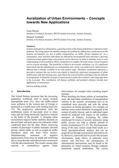 Pdf Auralization Of Urban Environments Concepts Towards New