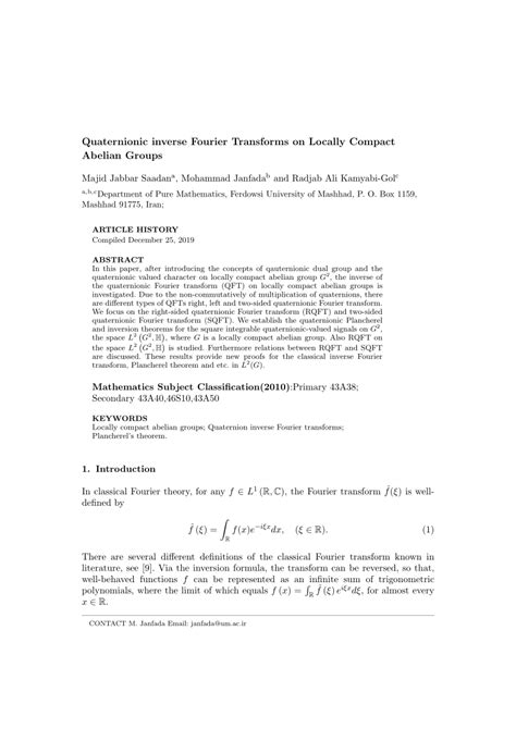 Pdf Quaternionic Inverse Fourier Transforms On Locally Compact Abelian Groups