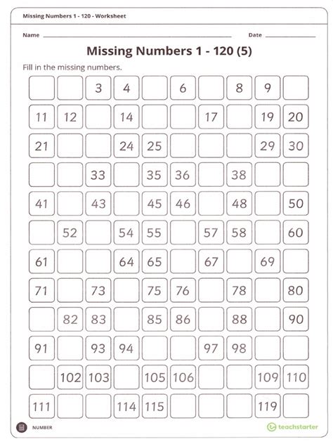 Missing Numbers 1 120 Pdf