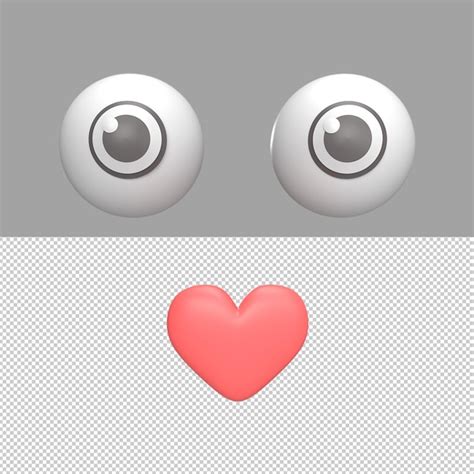 눈과 입 모양 심장 3d 그림 렌더링 개체 프리미엄 Psd 파일
