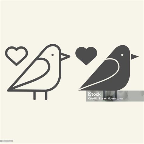 참새 선과 솔리드 아이콘 흰색 배경에 심장 기호 윤곽 스타일 그림과 작은 핀치 같은 새 모바일 컨셉과 웹 디자인용 비둘기 실루엣 벡터 그래픽 검은색에 대한 스톡 벡터 아트