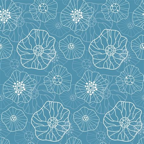 파란색 배경에 흰색 꽃 원활한 패턴 꽃 원활한 배경 프리미엄 벡터